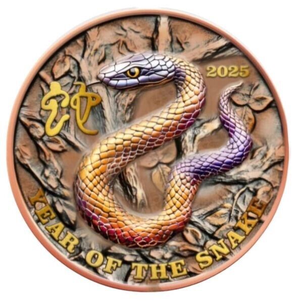 1 KG Kilo Copper Coin 2025 Year of the Snake High Relief Colorized Min ...