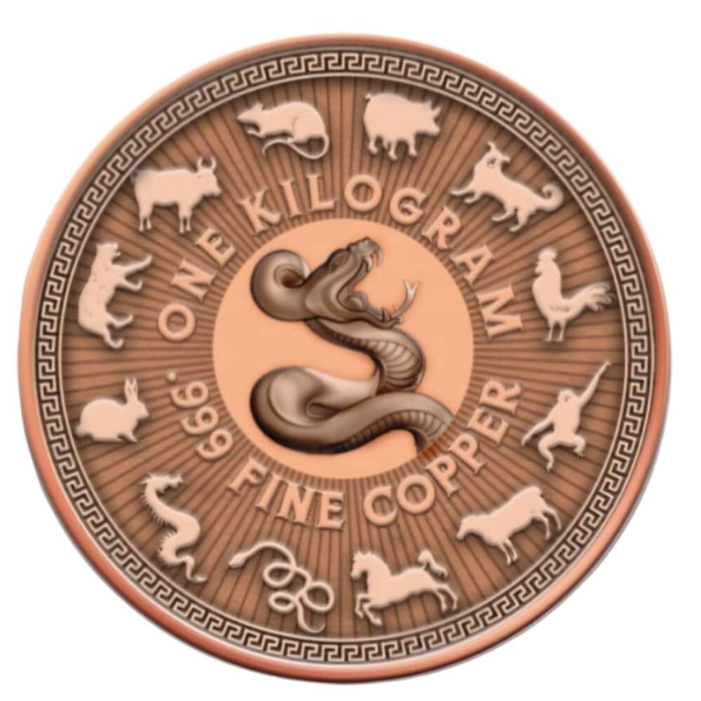 1 KG Kilo Copper Coin 2025 Year of the Snake High Relief Colorized Min ...