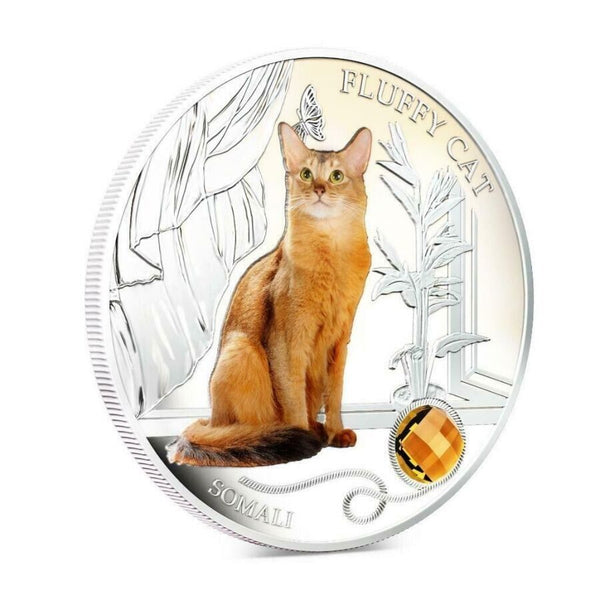 1 Oz Silver Coin 0.999 2013 $2 Fiji Dogs & Cats - Fluffy Cat with ston ...