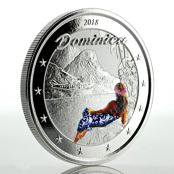 1 Oz Silver Coin 2018 Dominica $2 Scottsdale Mint Color Proof - The Na ...