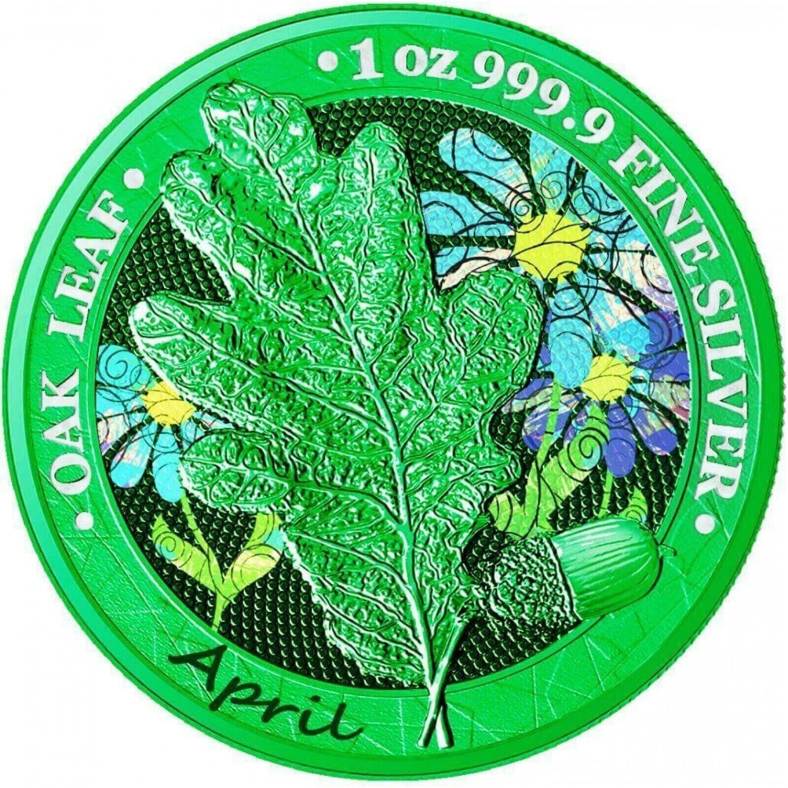 1 Oz Silver Coin 2019 5 Mark Germania Oak Leaf 12 Month Series - April ...