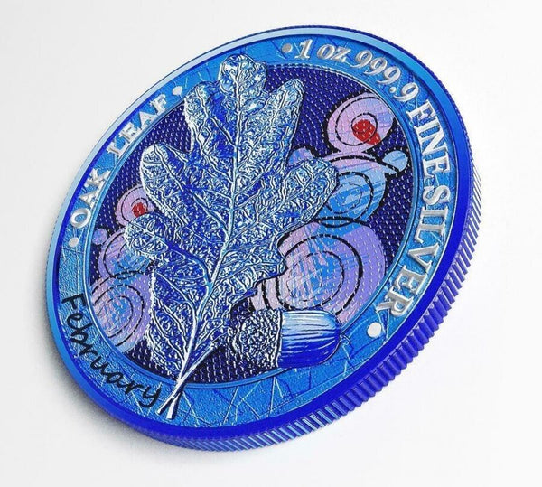 1 Oz Silver Coin 2019 5 Mark Germania Oak Leaf 12 Month Series - Febru ...
