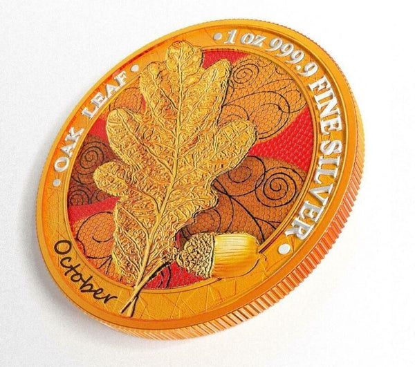 1 Oz Silver Coin 2019 5 Mark Germania Oak Leaf 12 Month Series - Octob ...