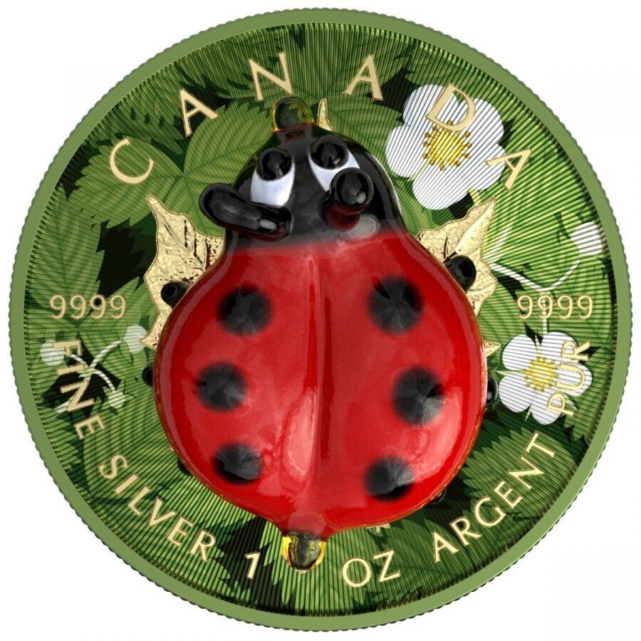 1 Oz Silver Coin 2022 $5 Canada Maple Leaf Murano Glass Series - Ladyb ...