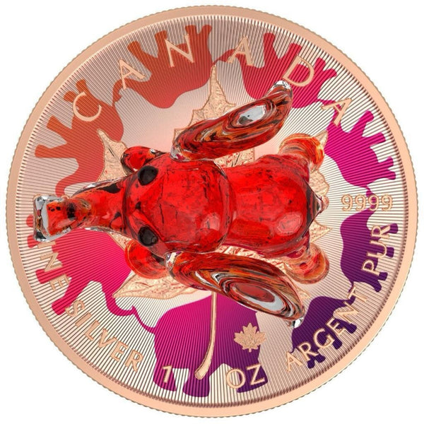 1 Oz Silver Coin 2022 $5 Canada Maple Leaf Murano Glass Series - Red E ...