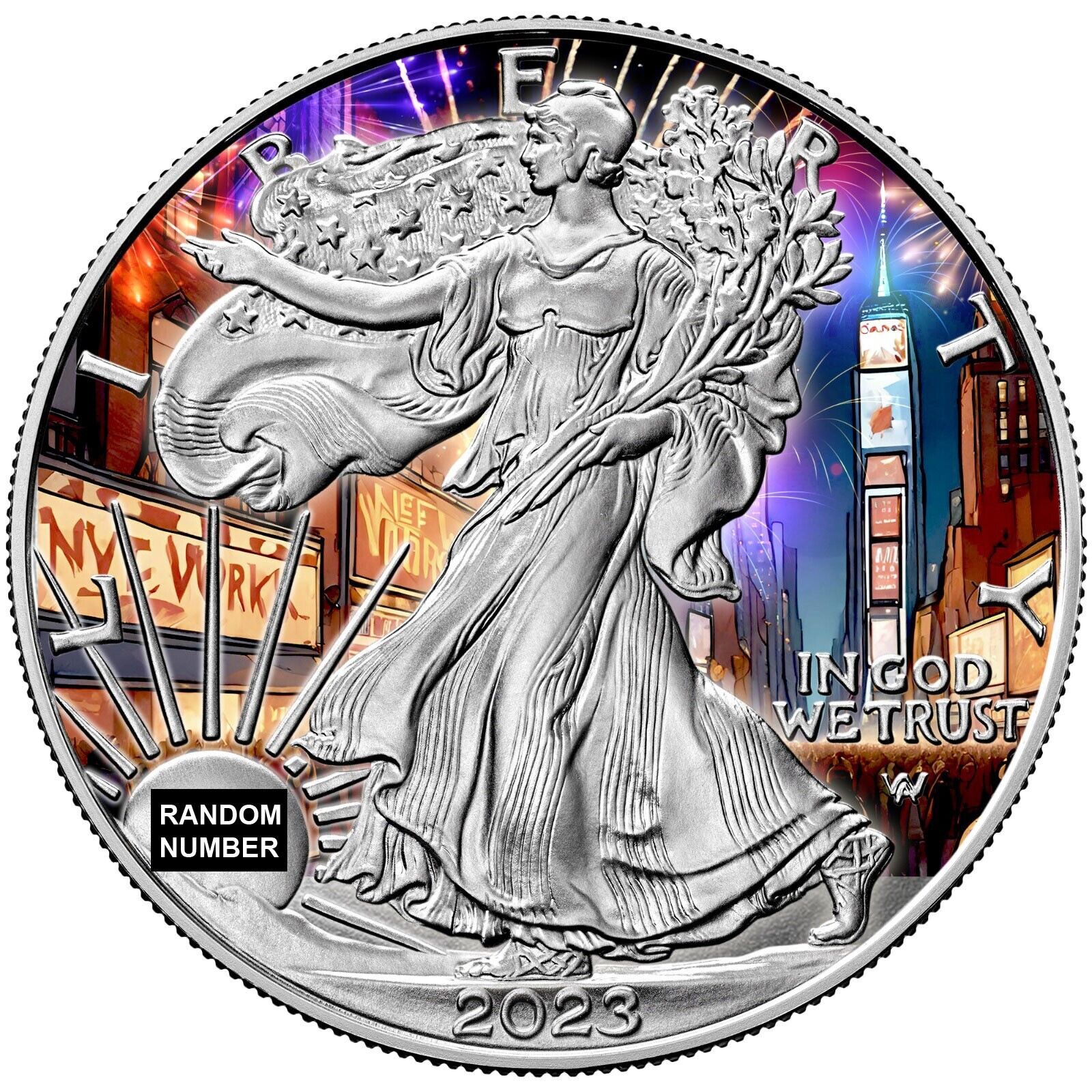 1 Oz Silver Coin 2023 American Eagle $1 New Years Eve Times Square in ...