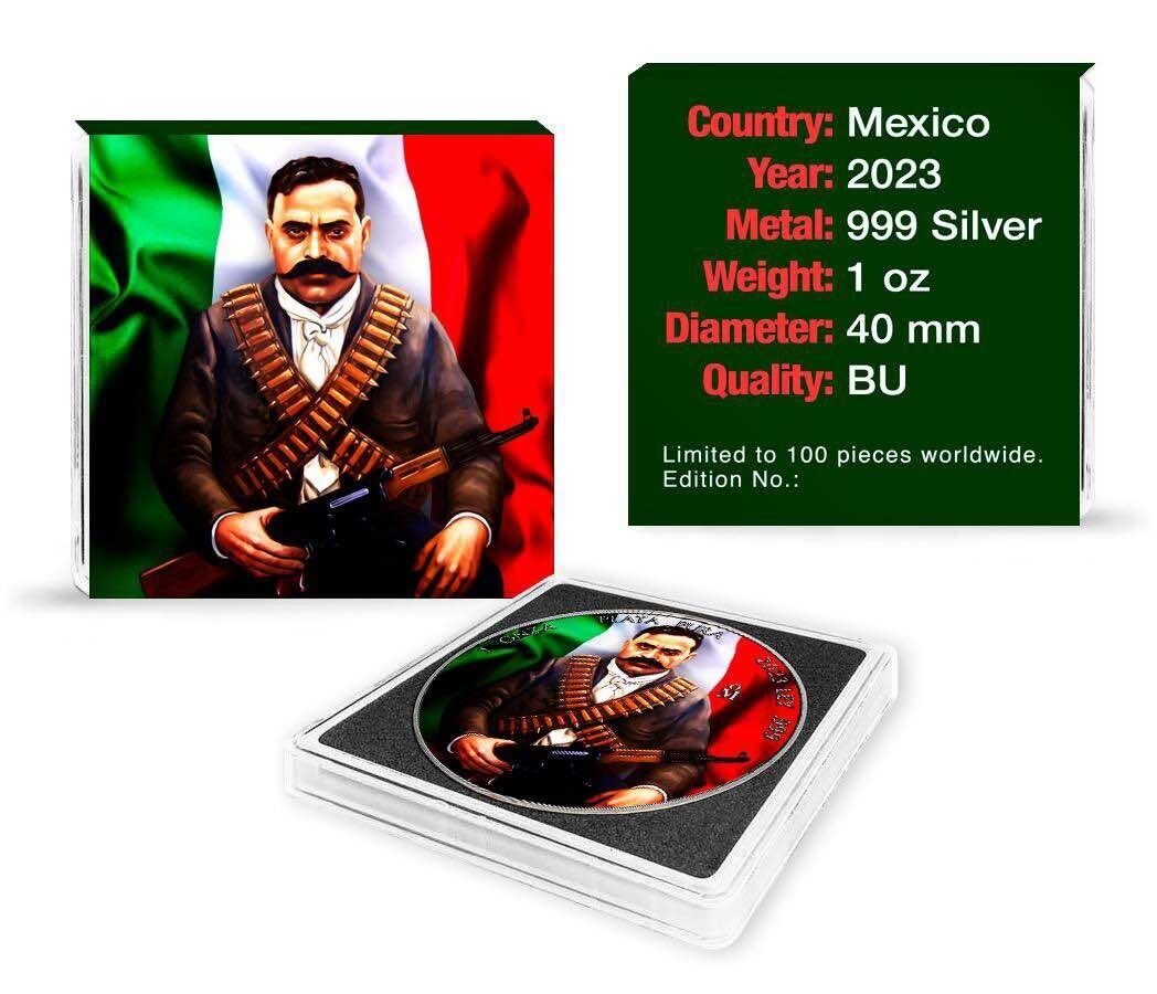 1 Oz Silver Coin 2023 Mexico Libertad Emilio Zapata Mexican Flag Color ...