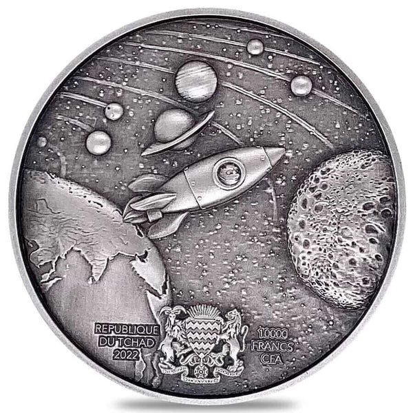 2 Oz Silver Coin 2022 Chad 5000 Francs CFA Doge On The Moon High Relie ...