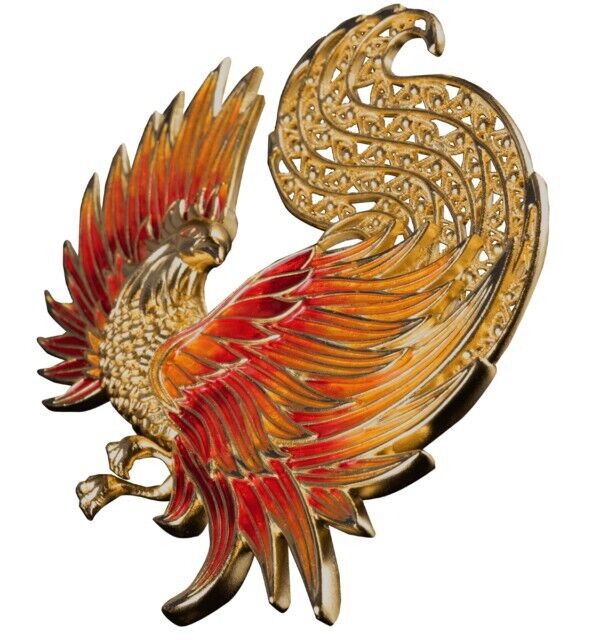 2 Oz Silver Coin 2025 Samoa $5 Filigree Shaped Phoenix Colorized Gilde ...