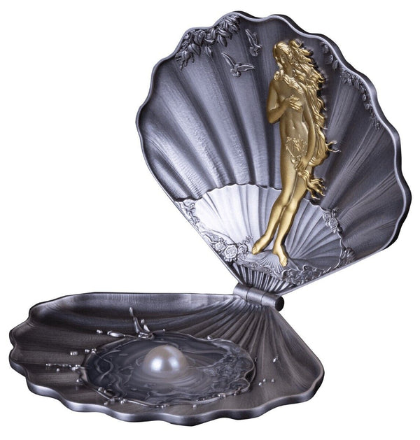 3 Oz Silver Coin 2025 Samoa $5 The Birth of Venus Gilded Enameled Shel ...